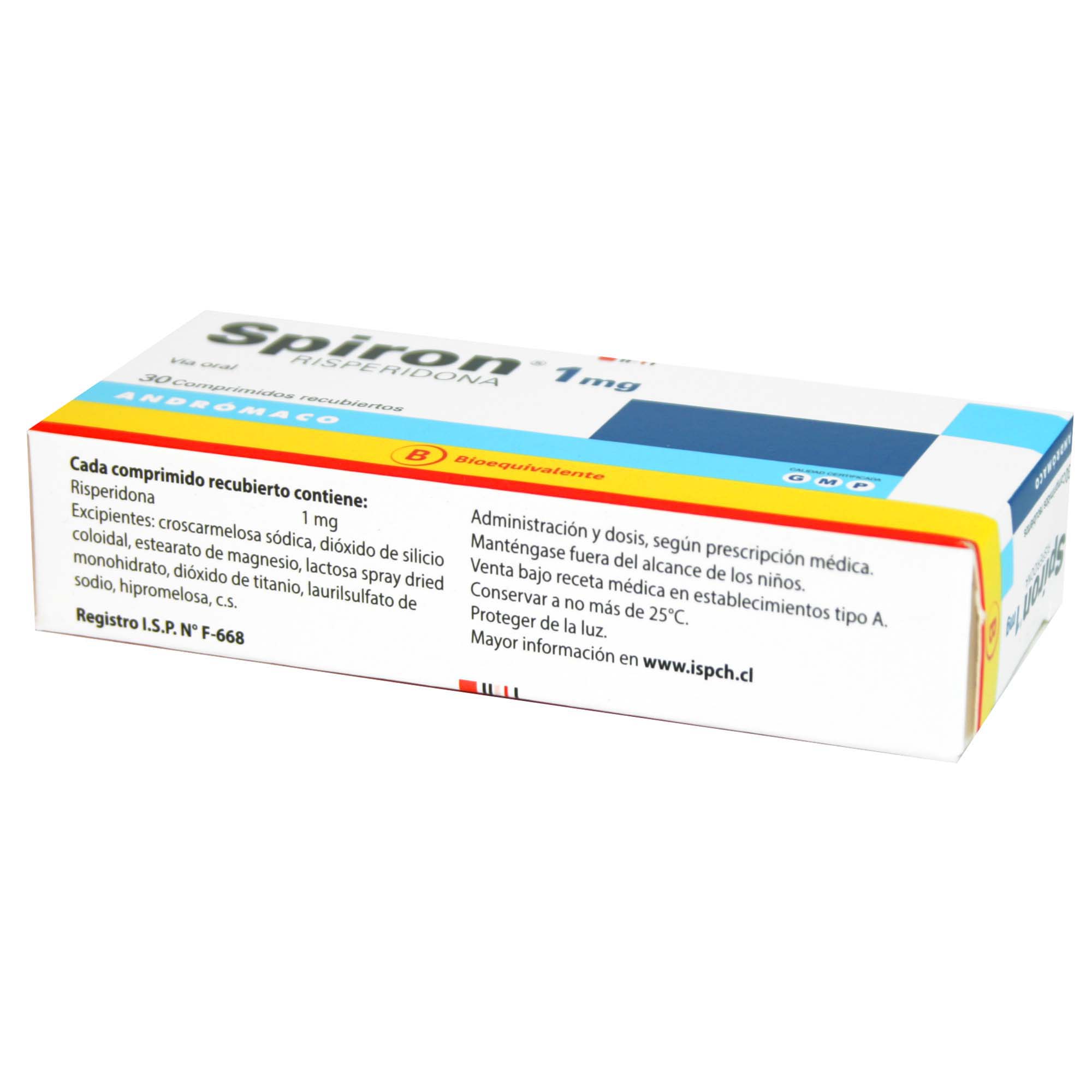 Spiron Risperidona 1 mg 30 Comprimidos Recubierto | Cruz Verde