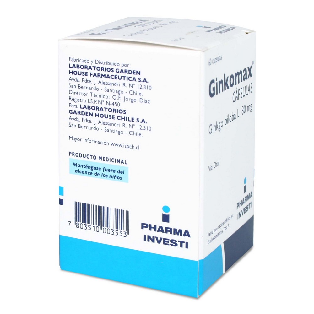 Ginkomax Ginkgo Biloba 80 mg 60 Cápsulas | Cruz Verde