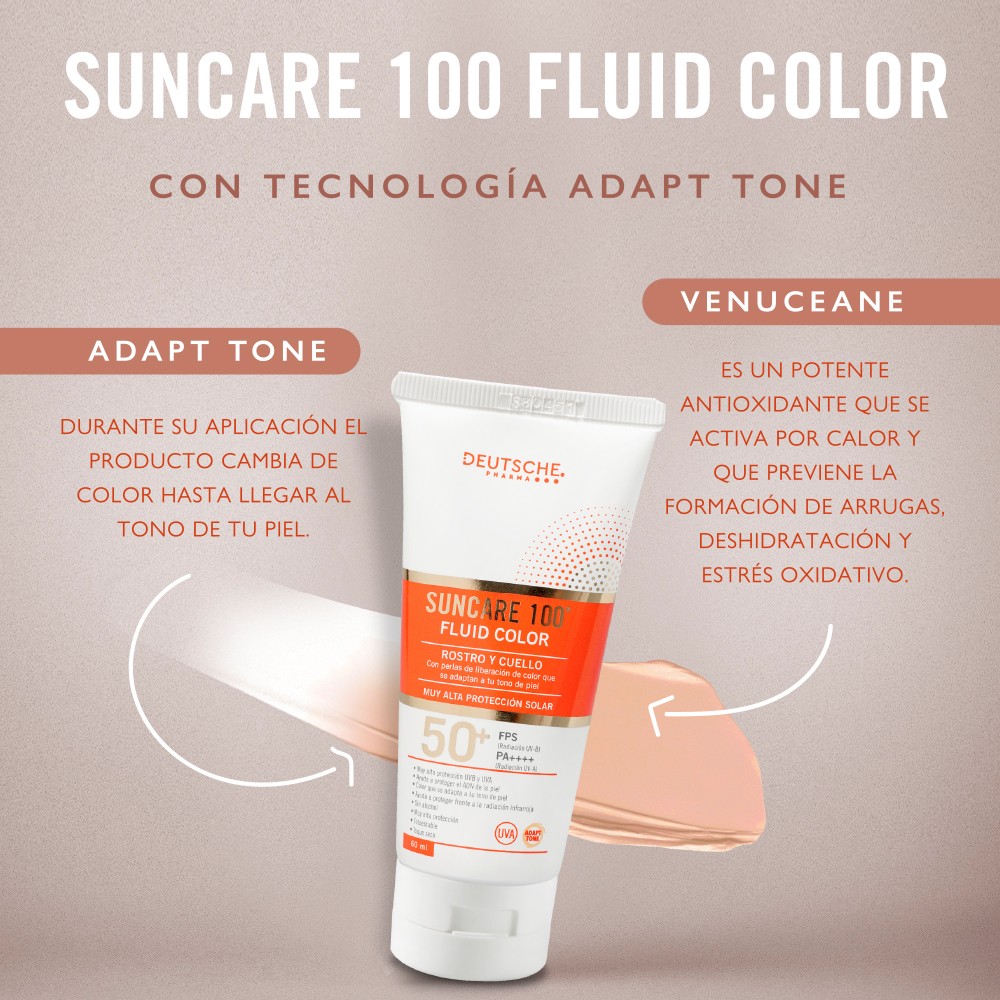 100 Fluid Color Protector Solar Fps50+ Rostro y Cuello 60 ml | Cruz Verde