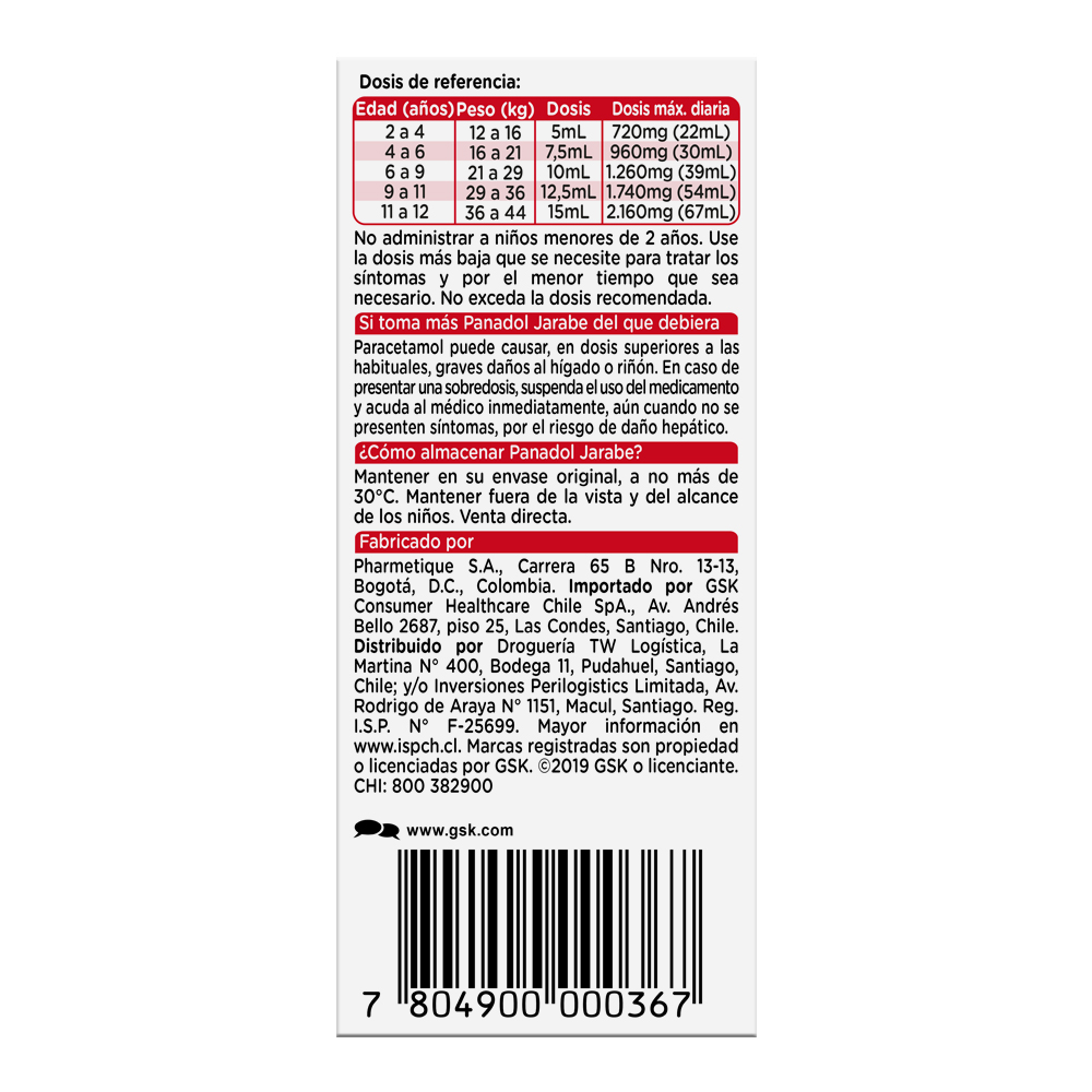 Panadol Niños Paracetamol 160 mg / 5 mL Jarabe 60 mL | Cruz Verde