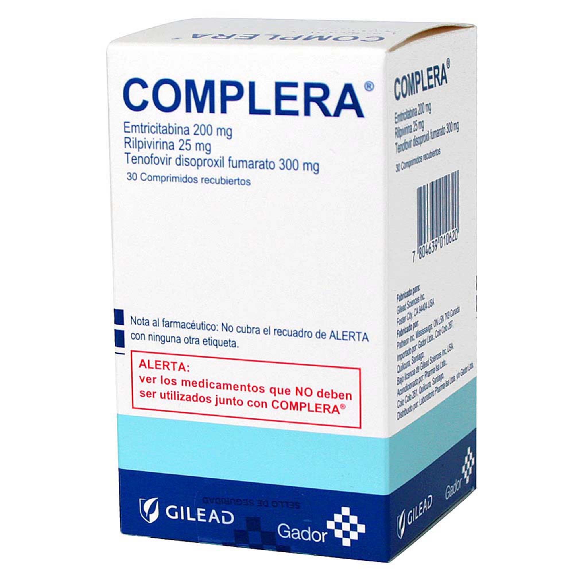 Complera Emtricitabina 200 mg 30 Comprimidos Recubierto | Cruz Verde