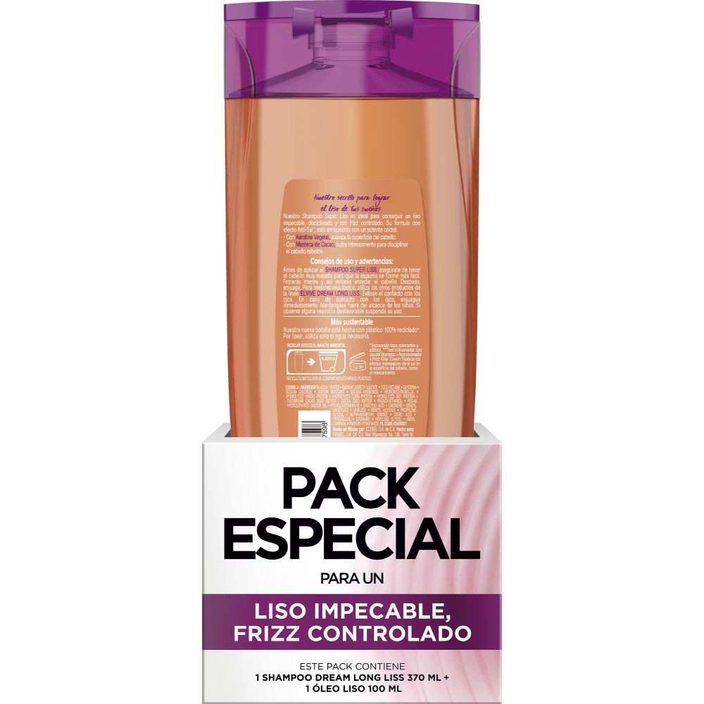 Pack Dream Long Liss Especial Shampoo 370 ml + Óleo Extraordinario Liso ...