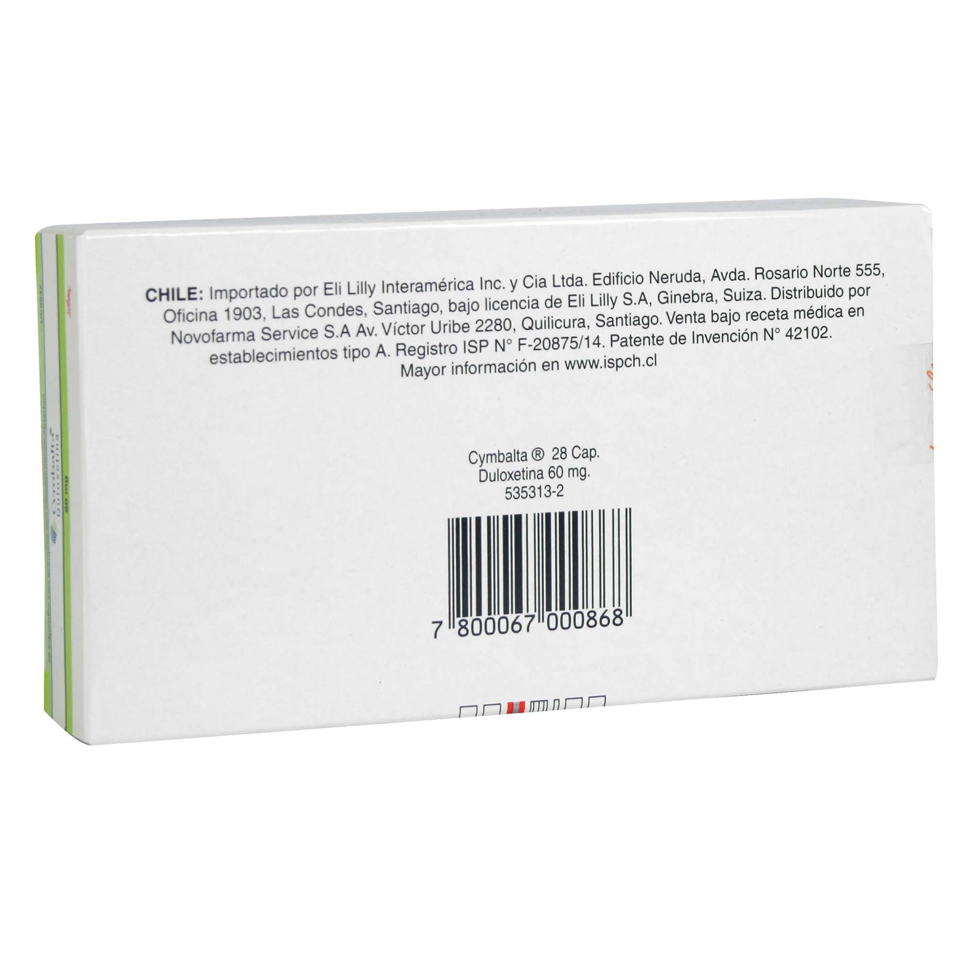 Cymbalta Duluxetina 60 mg 28 Cápsulas | Cruz Verde