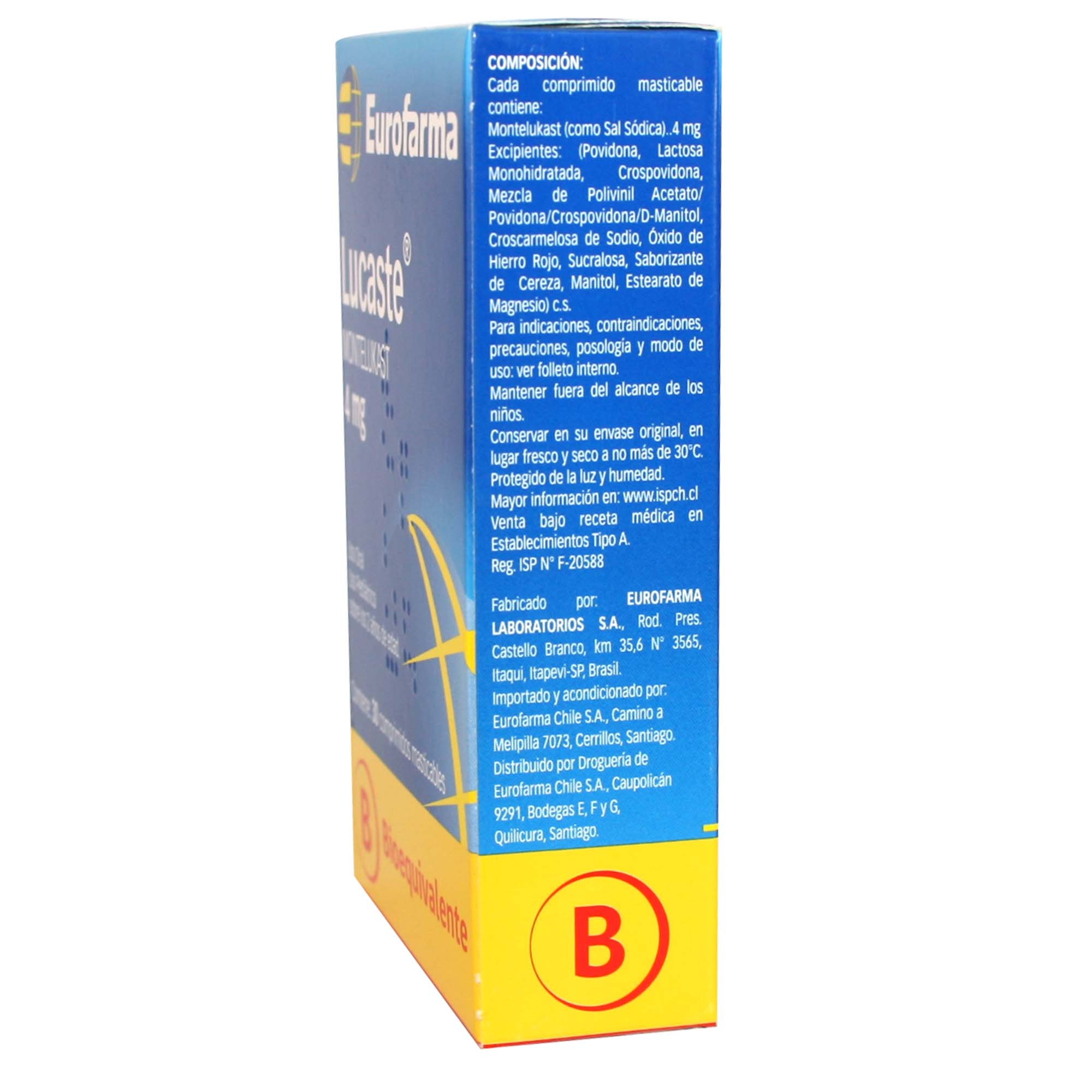 Lucaste Montelukast 4 mg 30 Comprimidos Masticable | Cruz Verde