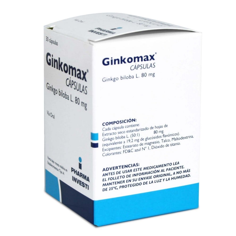 Ginkomax Ginkgo Biloba 80 mg 30 Cápsulas | Cruz Verde