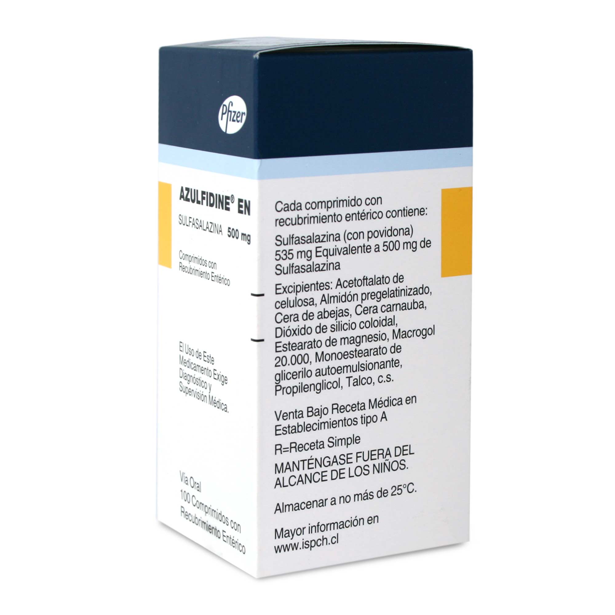 Azulfidine-En Sulfasalazina 500 mg 100 Comprimidos | Cruz Verde