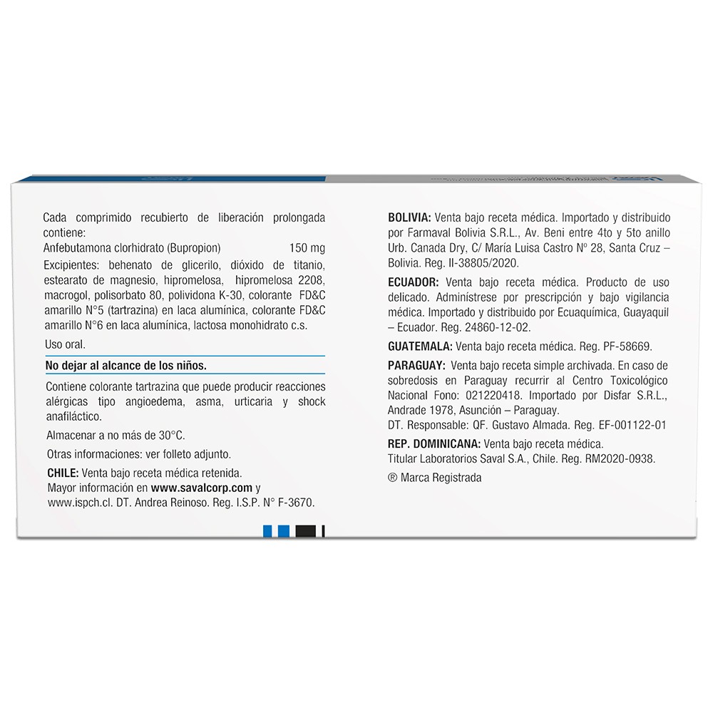Buxon Bupropion (Anfebutamona) 150 mg 30 Comprimidos | Cruz Verde