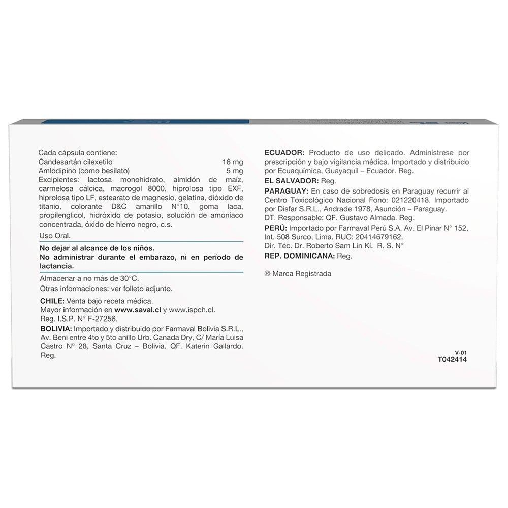 Blox AM Candesartan Cilexetilo 16 mg Amlodipino 5 mg 30 cápsulas | Cruz ...
