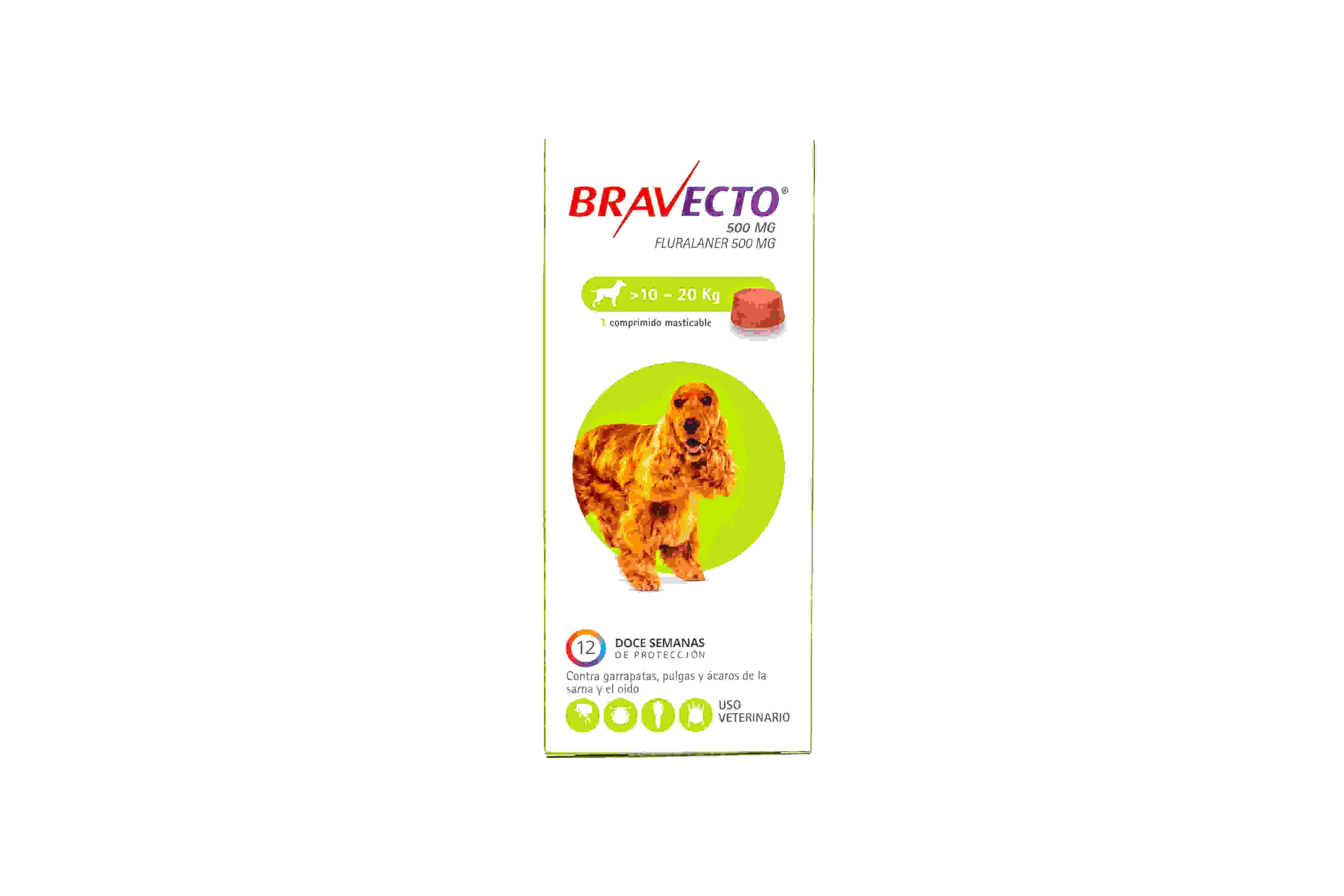 Bravecto Fluralaner 500 mg (10 - 20 kg) 1 Comprimido Masticable | Cruz ...