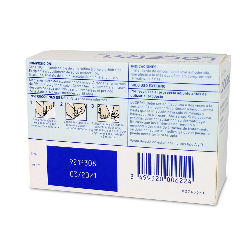 Loceryl laca para uñas Amorolfina 5% Laca 1,25 mL | Cruz Verde