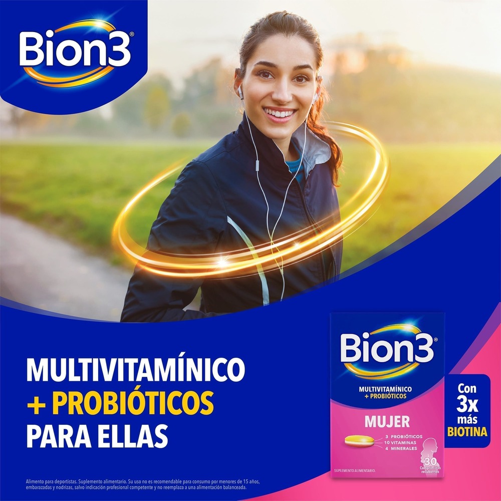 Bion3 Mujer Multivitamínico con Probióticos 30 Comprimidos | Cruz Verde