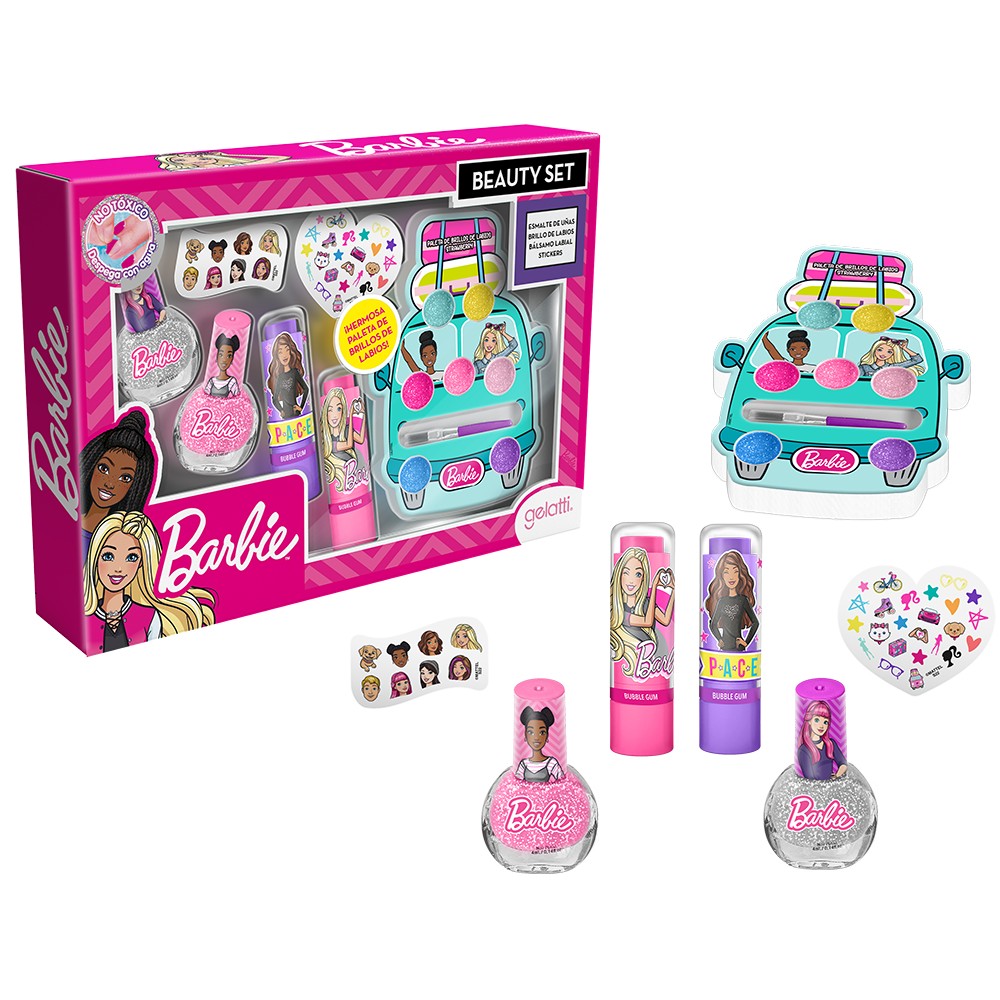 Set de Maquillaje Barbie 2 Esmaltes + 2 Balsamos Labiales + Paleta ...