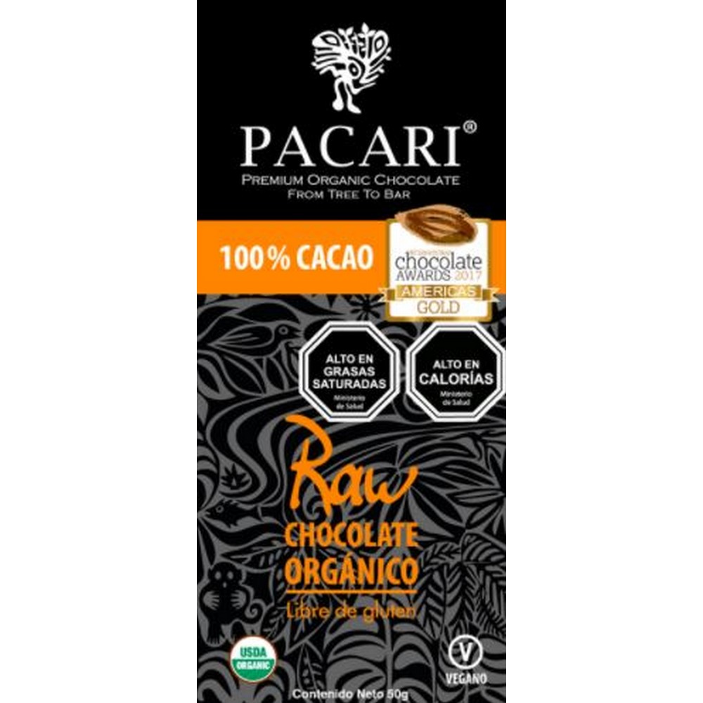 Chocolate Orgánico Raw 100% Cacao Libre De Gluten 50 gr - FarmaCompara