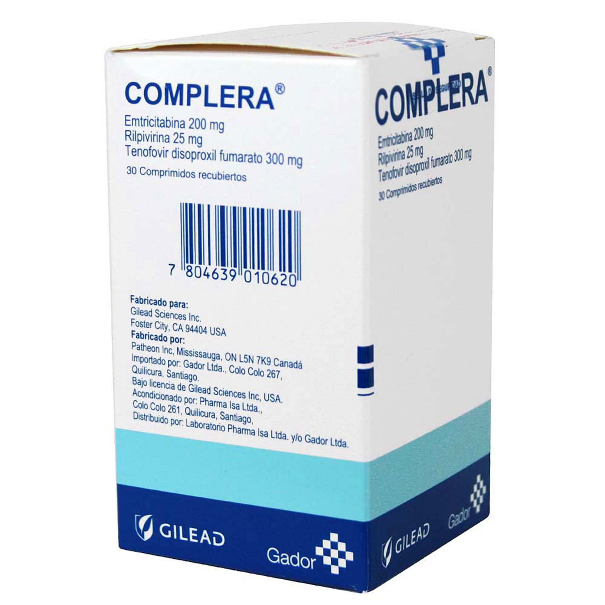 Complera Emtricitabina 200 mg 30 Comprimidos Recubierto | Cruz Verde