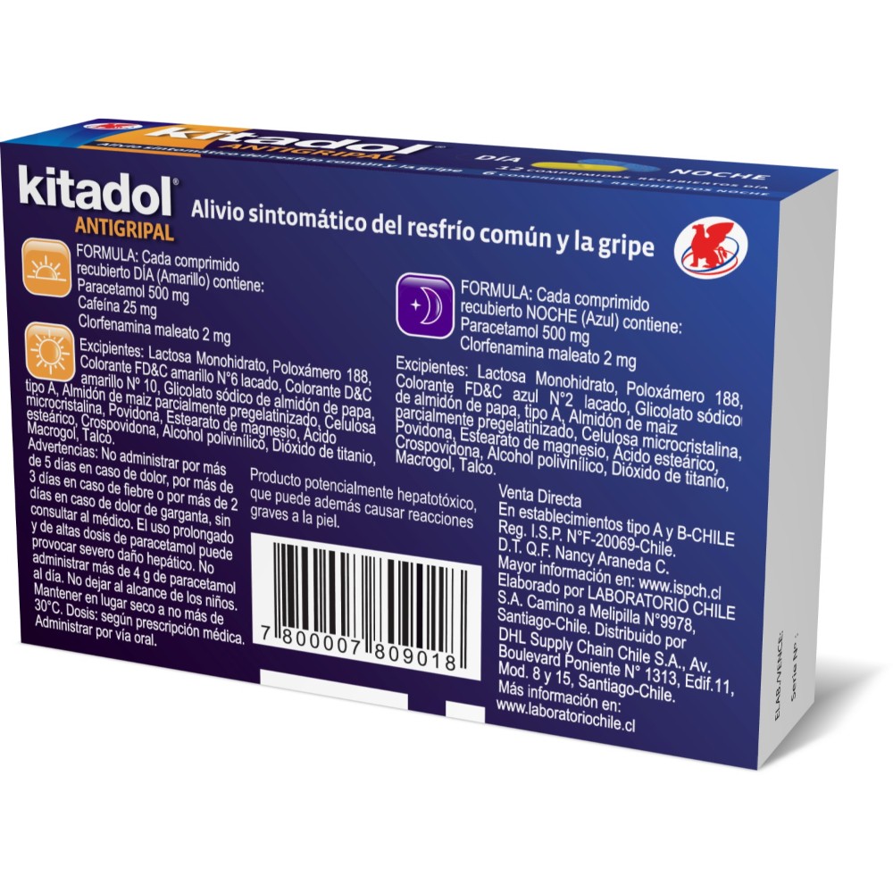 Kitadol Antigripal 18 Comprimidos Recubiertos Día/Noche (12 Día y 6 Noche) | Cruz Verde