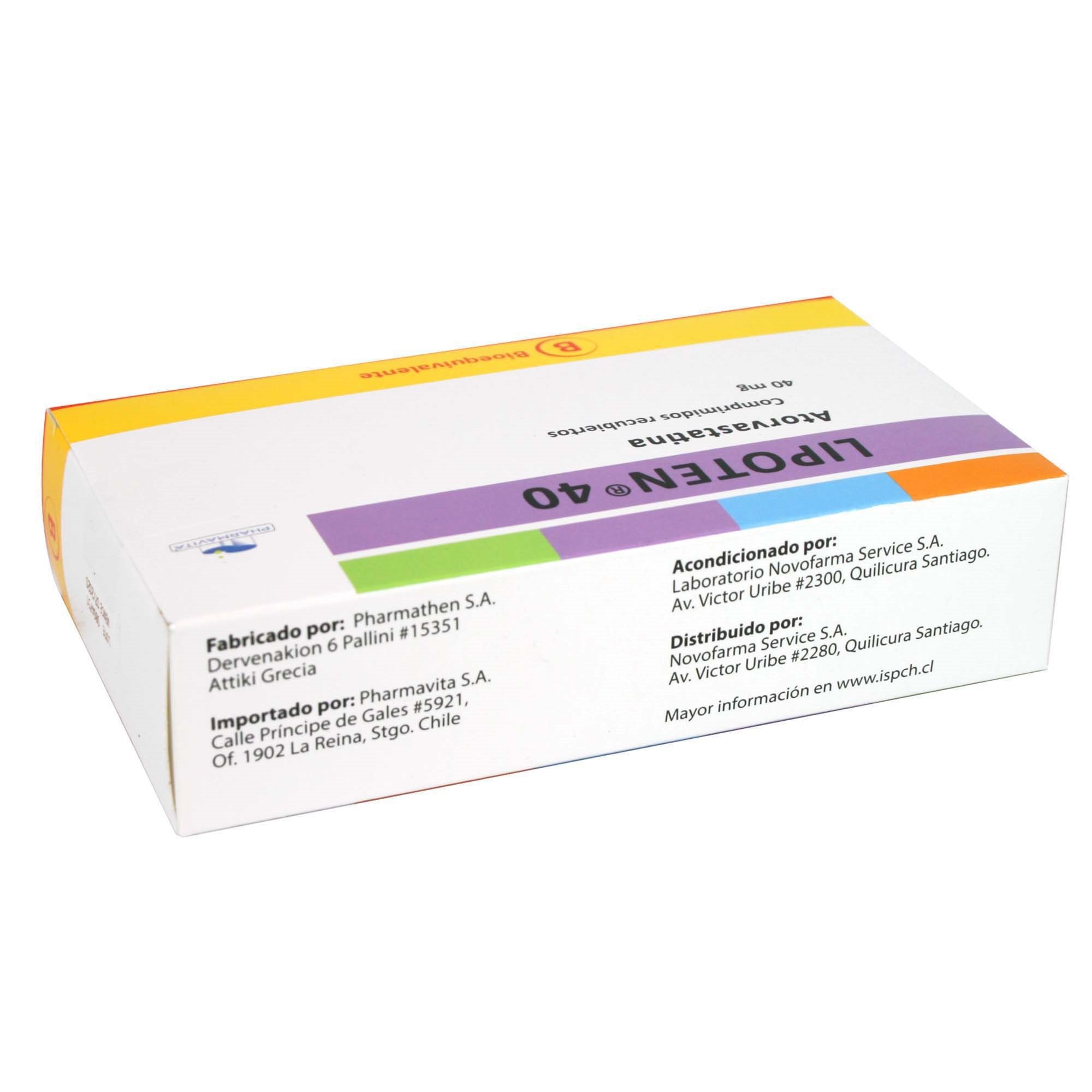 Lipoten Atorvastatina 40 mg 28 Comprimidos Recubiertos | Cruz Verde