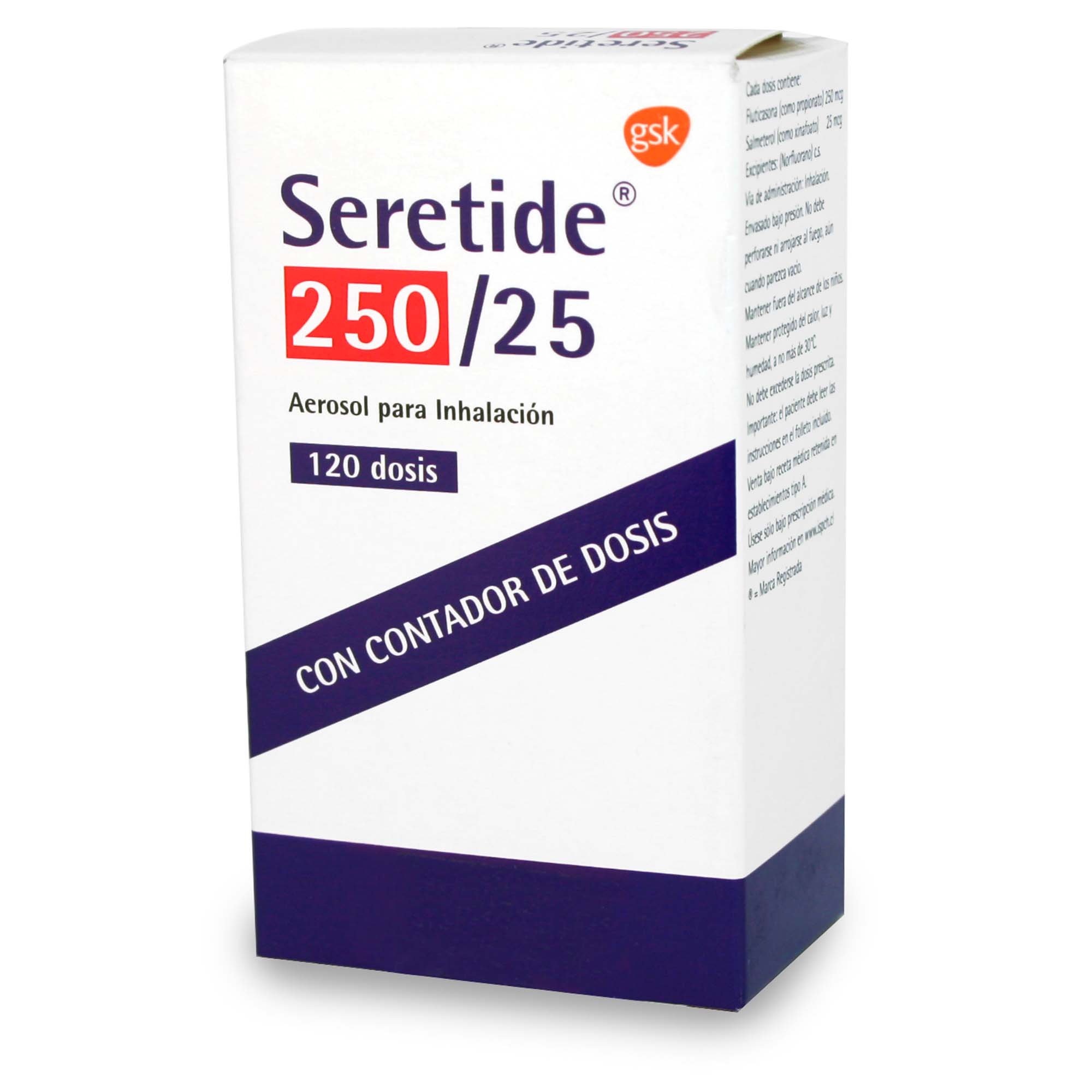 Seretide Salmeterol 25 mcg/DS Inhalador Bucal 120 Dosis | Cruz Verde