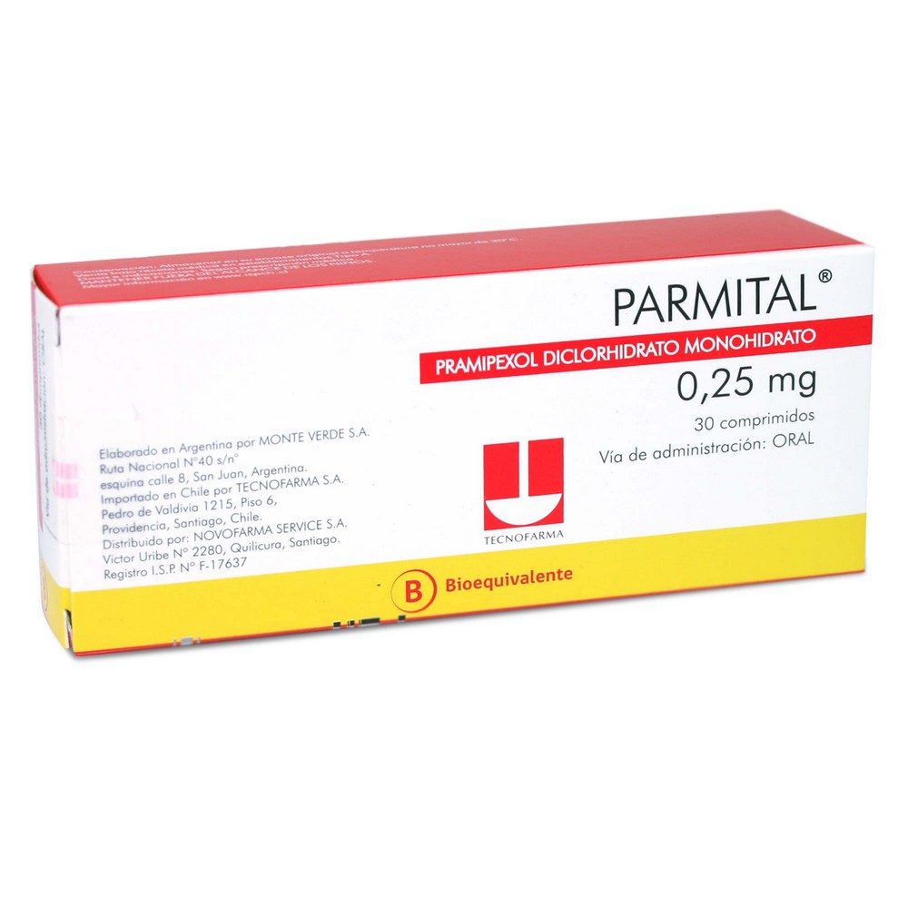 Parmital Pramipexol 0,25 mg 30 Comprimidos | Cruz Verde