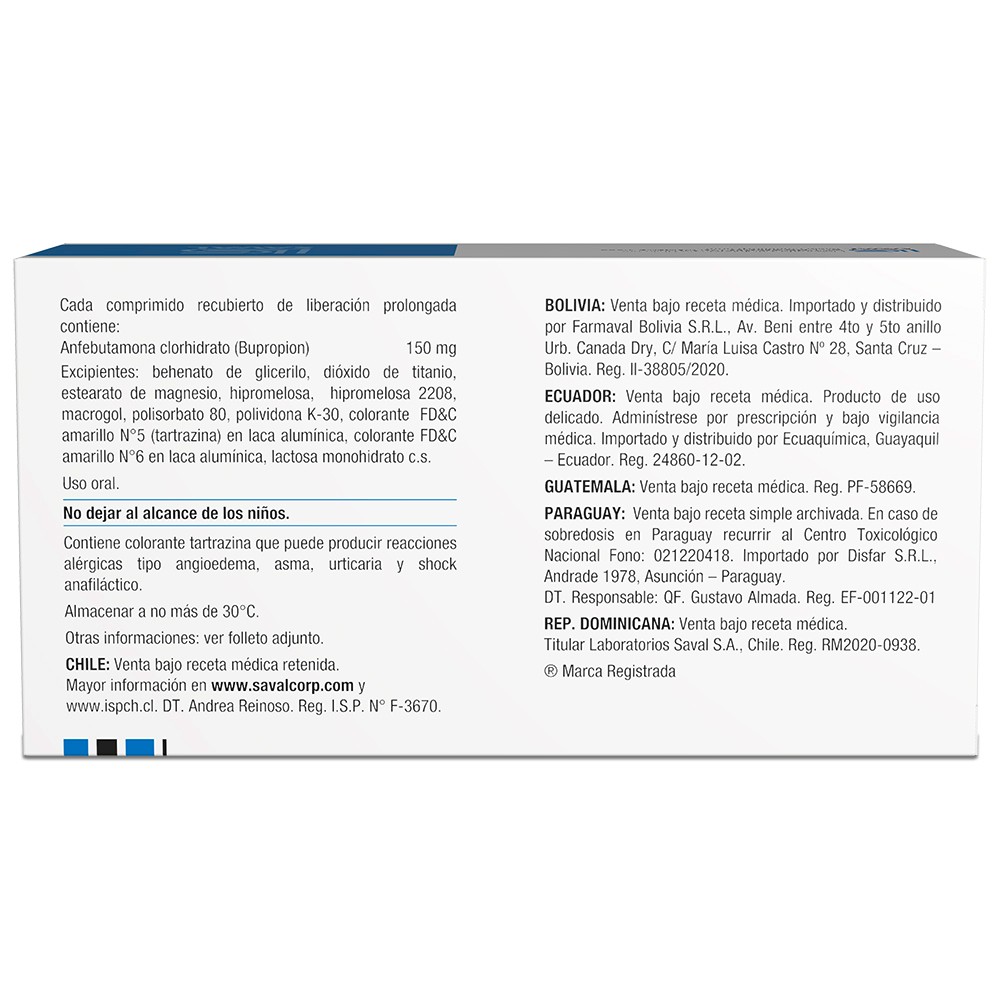 Buxon Bupropion (Anfebutamona) 150 mg 60 Comprimidos | Cruz Verde