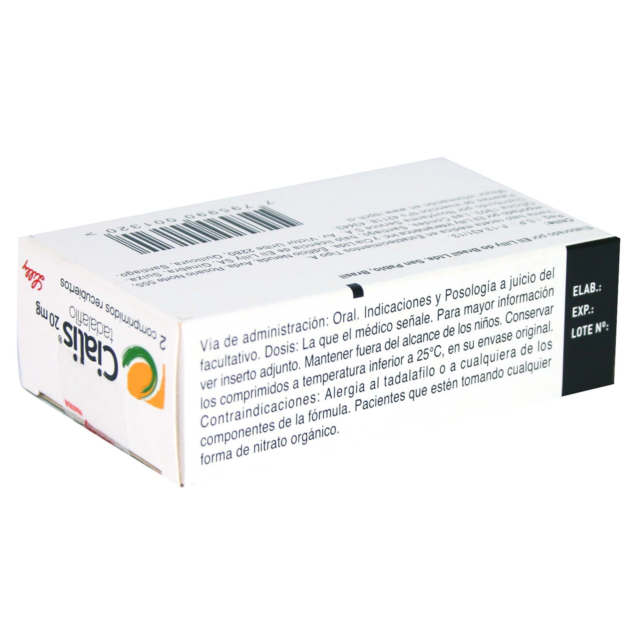 Cialis Tadalafilo 20 mg 2 Comprimidos Recubierto | Cruz Verde