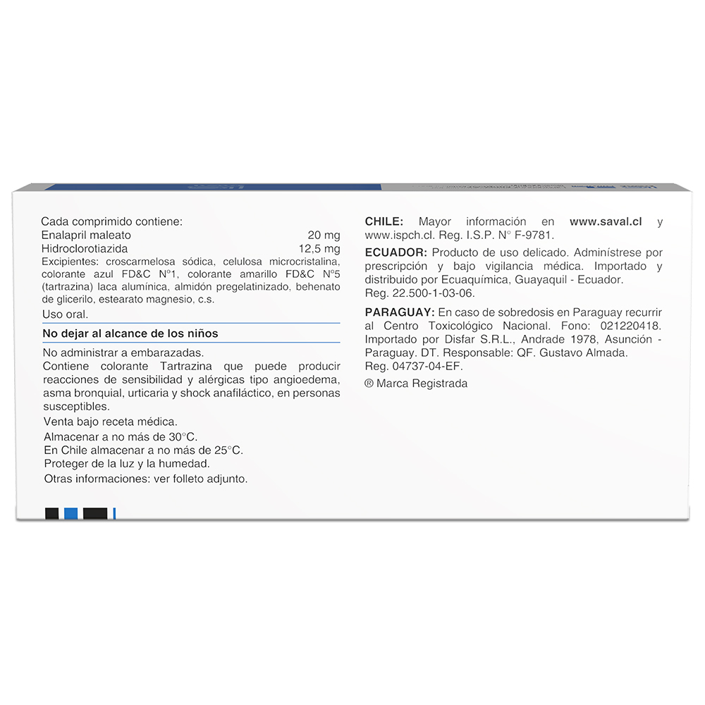 Enalten-DN Enalapril 20 mg Hidroclorotiazida 12,5 mg 30 Comprimidos ...