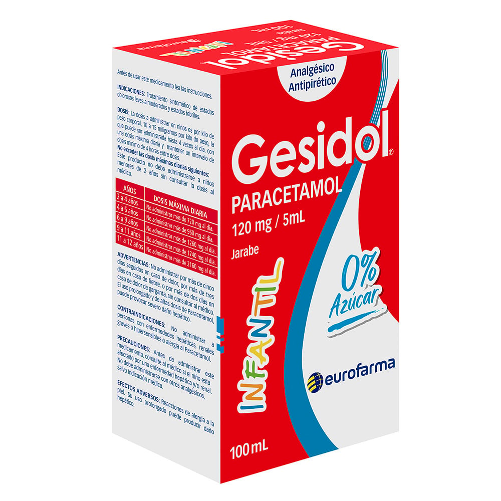 Gesidol Infantil Paracetamol 120 mg / 5 mL Jarabe 100 mL - FarmaCompara