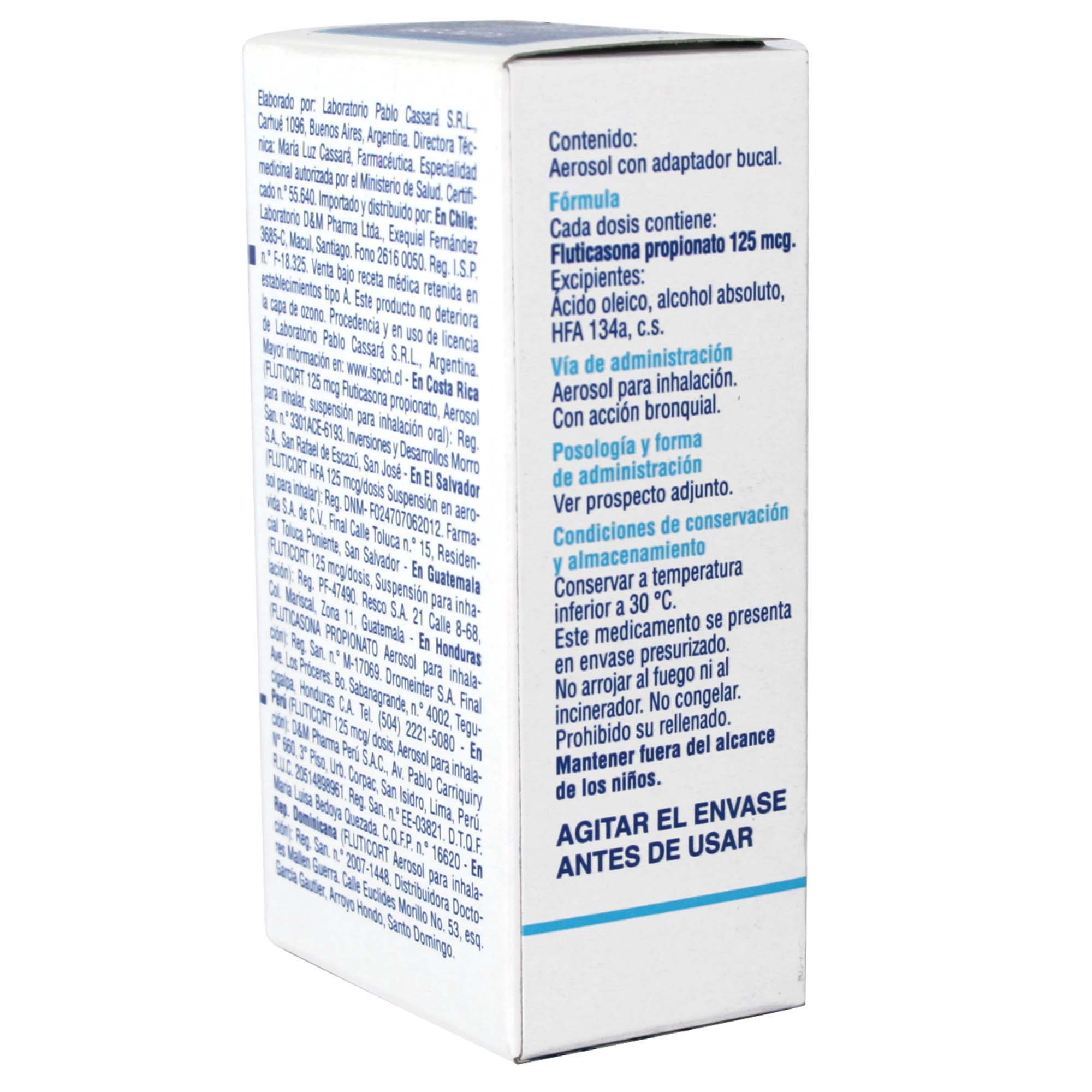 Fluticort Fluticasona Propionato 125 mcg/DS Inhalador Bucal 120 Dosis ...