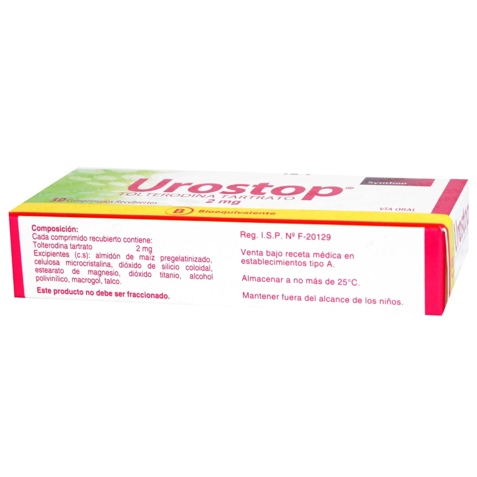 Urostop Tolterodina Tartrato 2 mg 30 Comprimidos | Cruz Verde