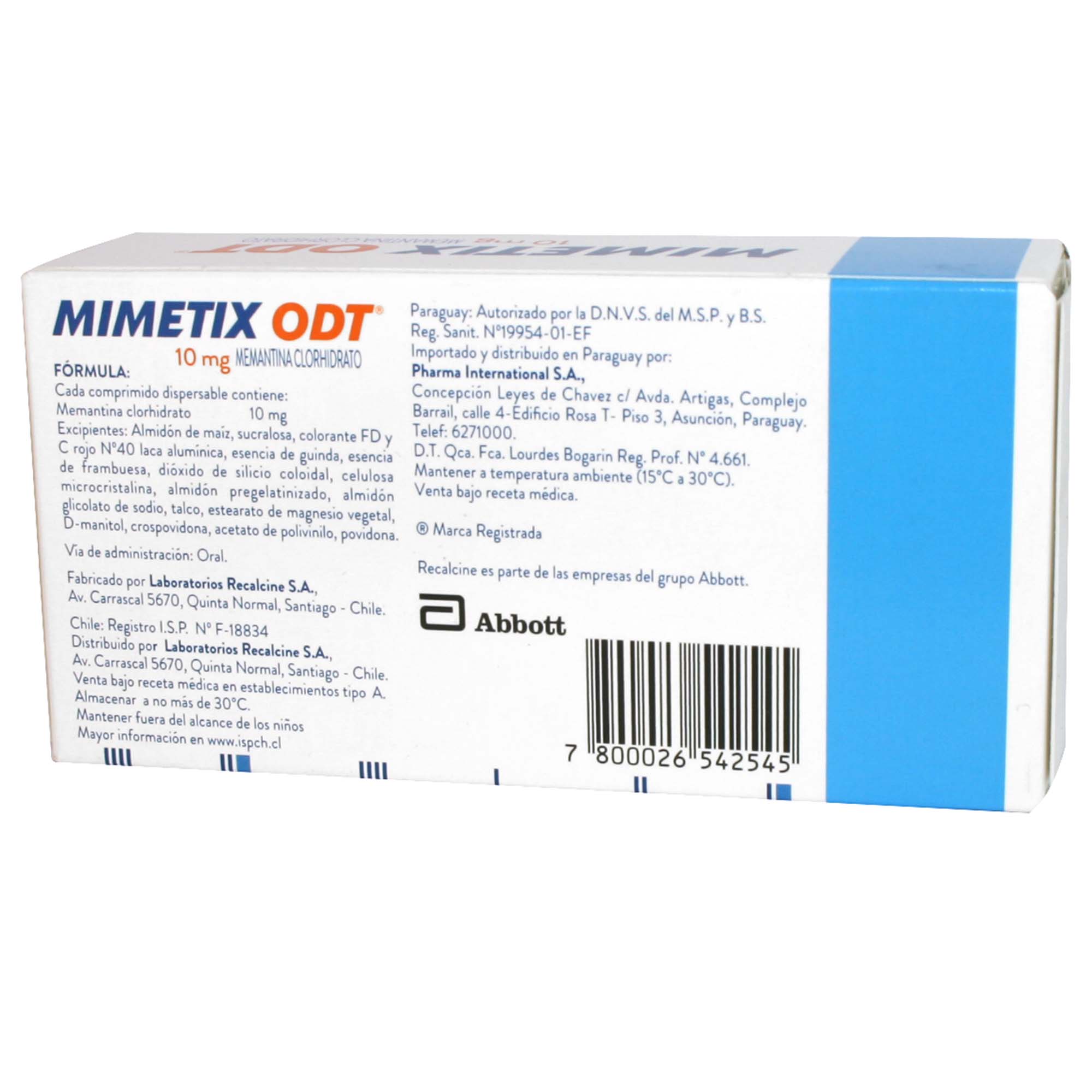 Mimetix ODT Memantina 10 mg 60 Comprimidos Dispersable | Cruz Verde