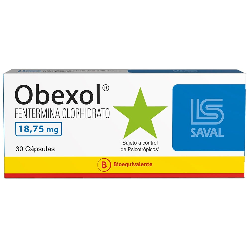 Obexol Fentermina 18,75 mg 30 Cápsulas - FarmaCompara